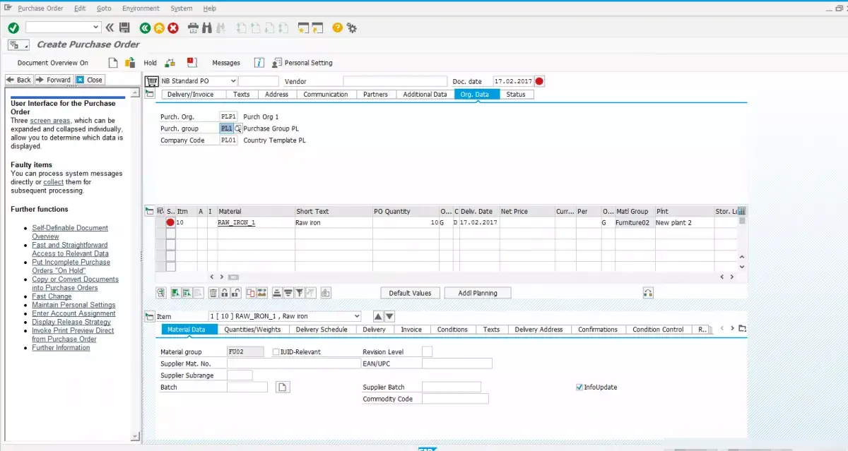 SAP Create Purchase Order ME21N 
